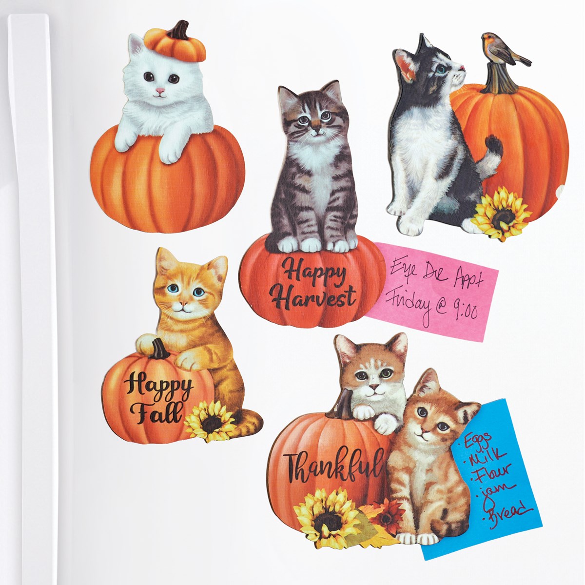 Autumn Cats Happy Fall Refrigerator Magnets - Set of 5 | Collections Etc.
