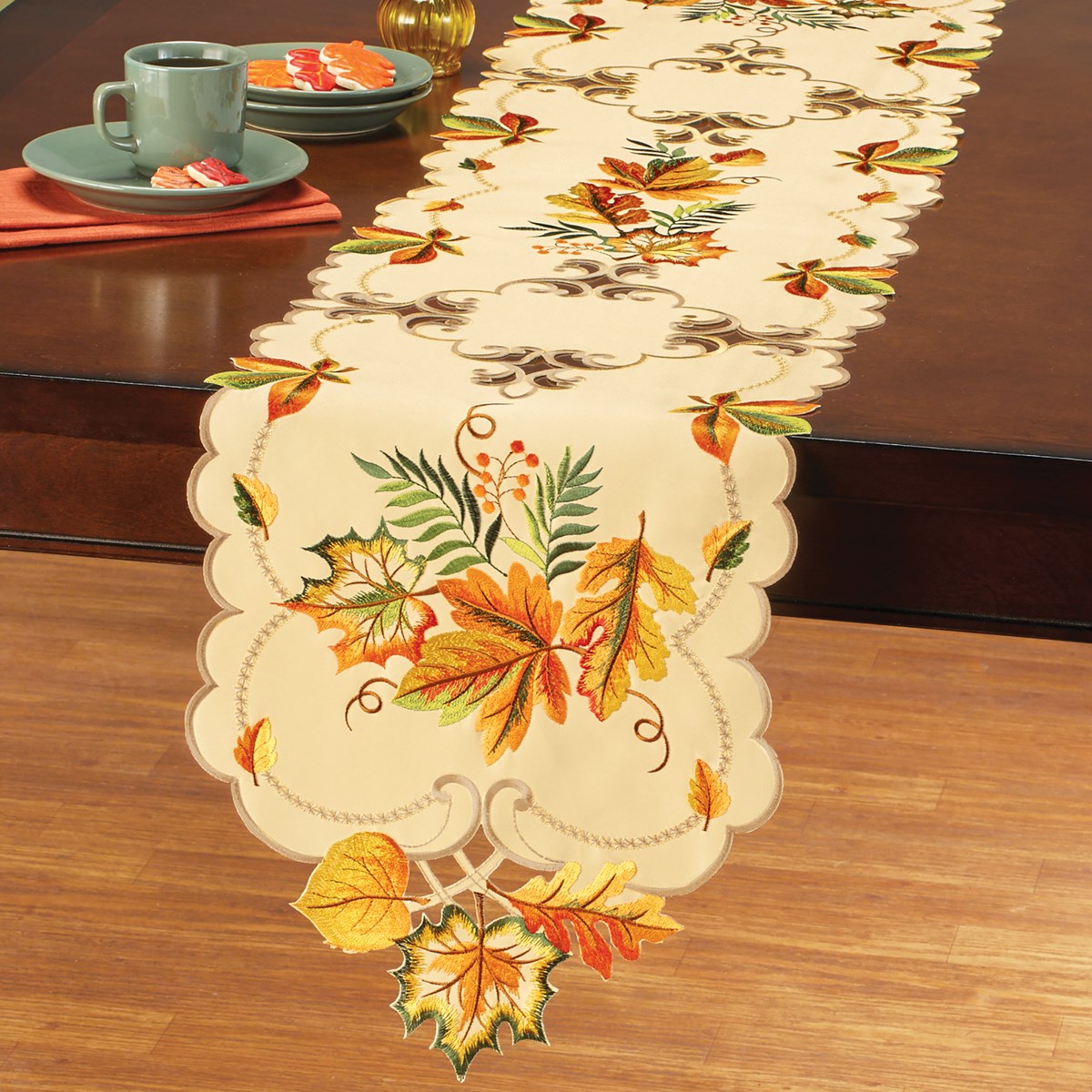 Lovely Leaves Embroidered Table Linens | Collections Etc.