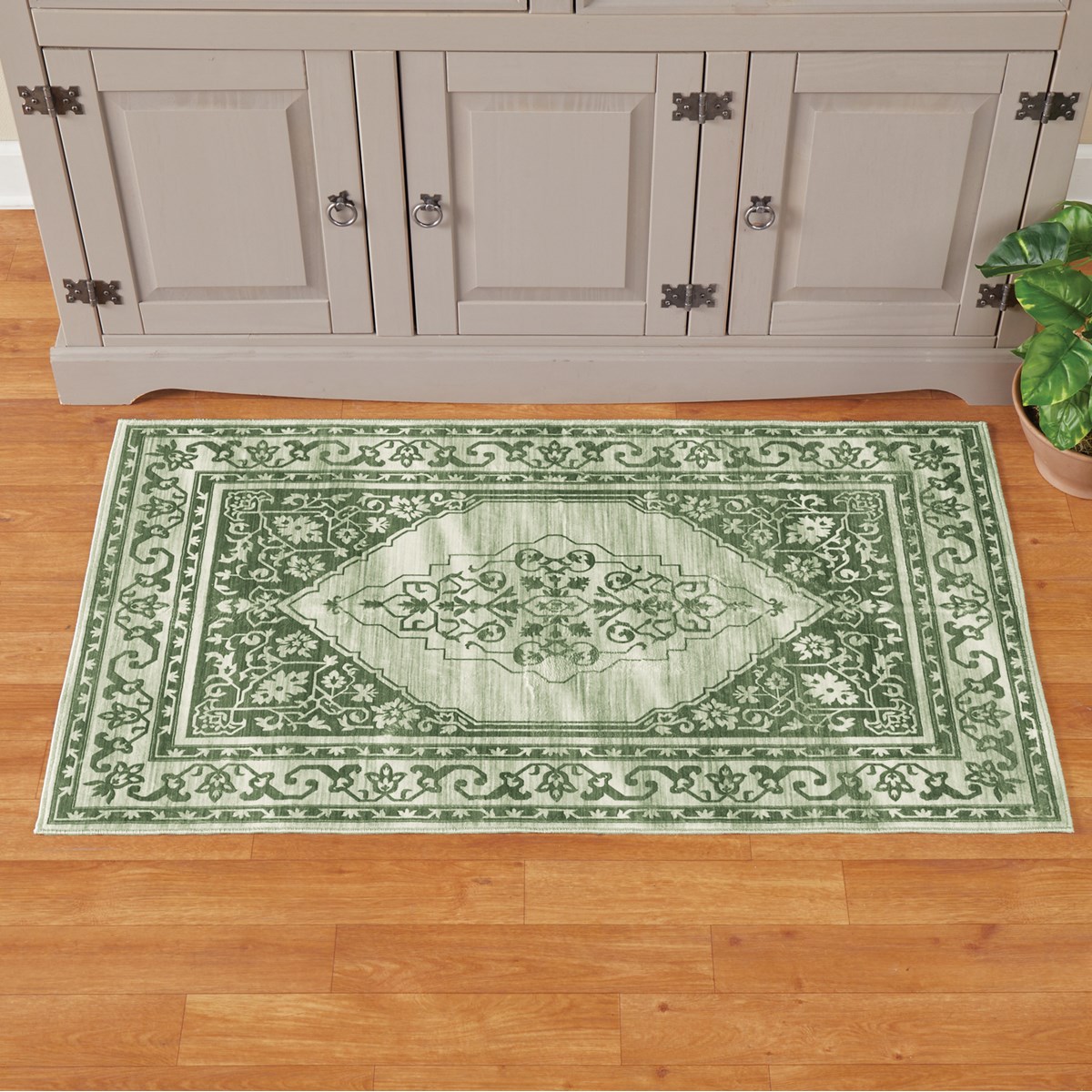 Elegant Floral Scroll Design Skid-Resistant Area Rug | Collections Etc.