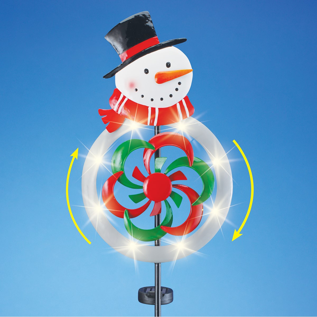 Solar Power Snowman LED Lighted Spinner Stake | Collections Etc.