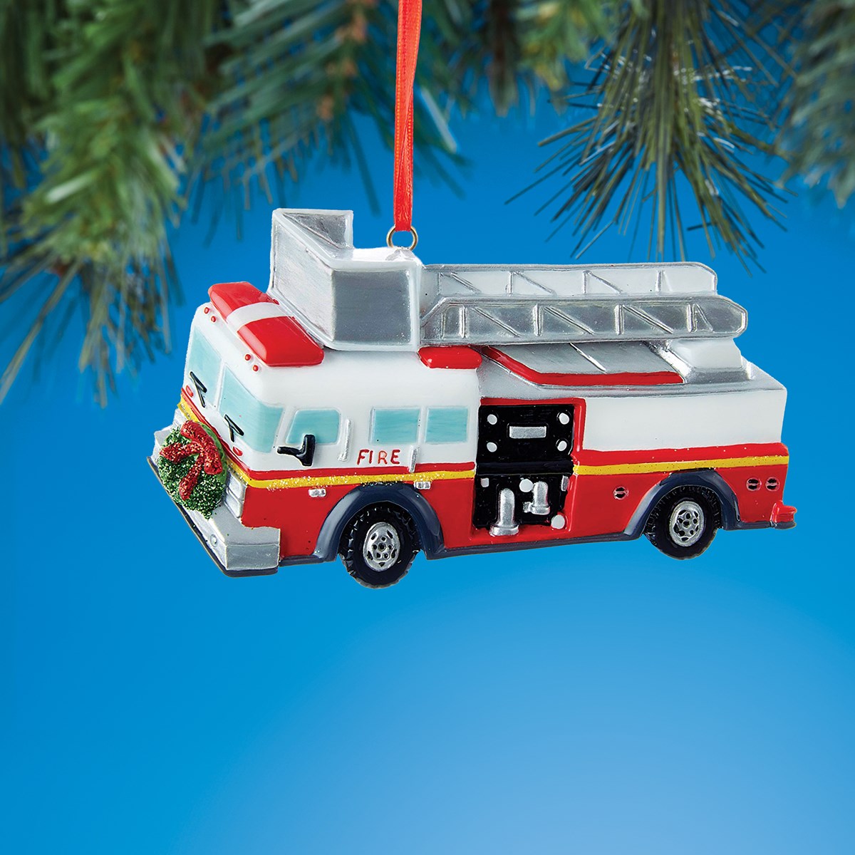 Hand-Painted Firetruck Christmas Ornament | Collections Etc.
