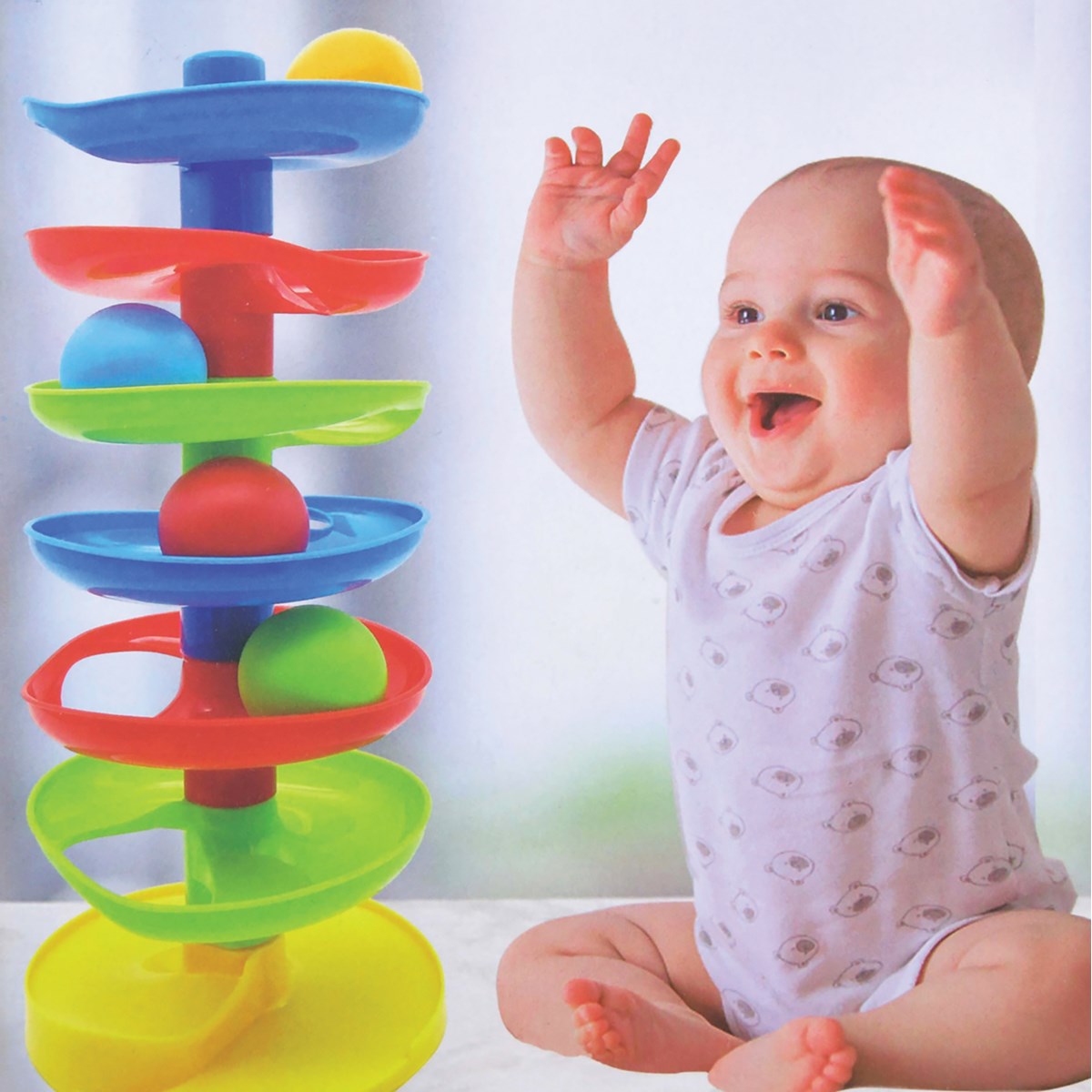 7-Tier Ball Drop Tower Children's Toy with 4 Balls | Collections Etc.