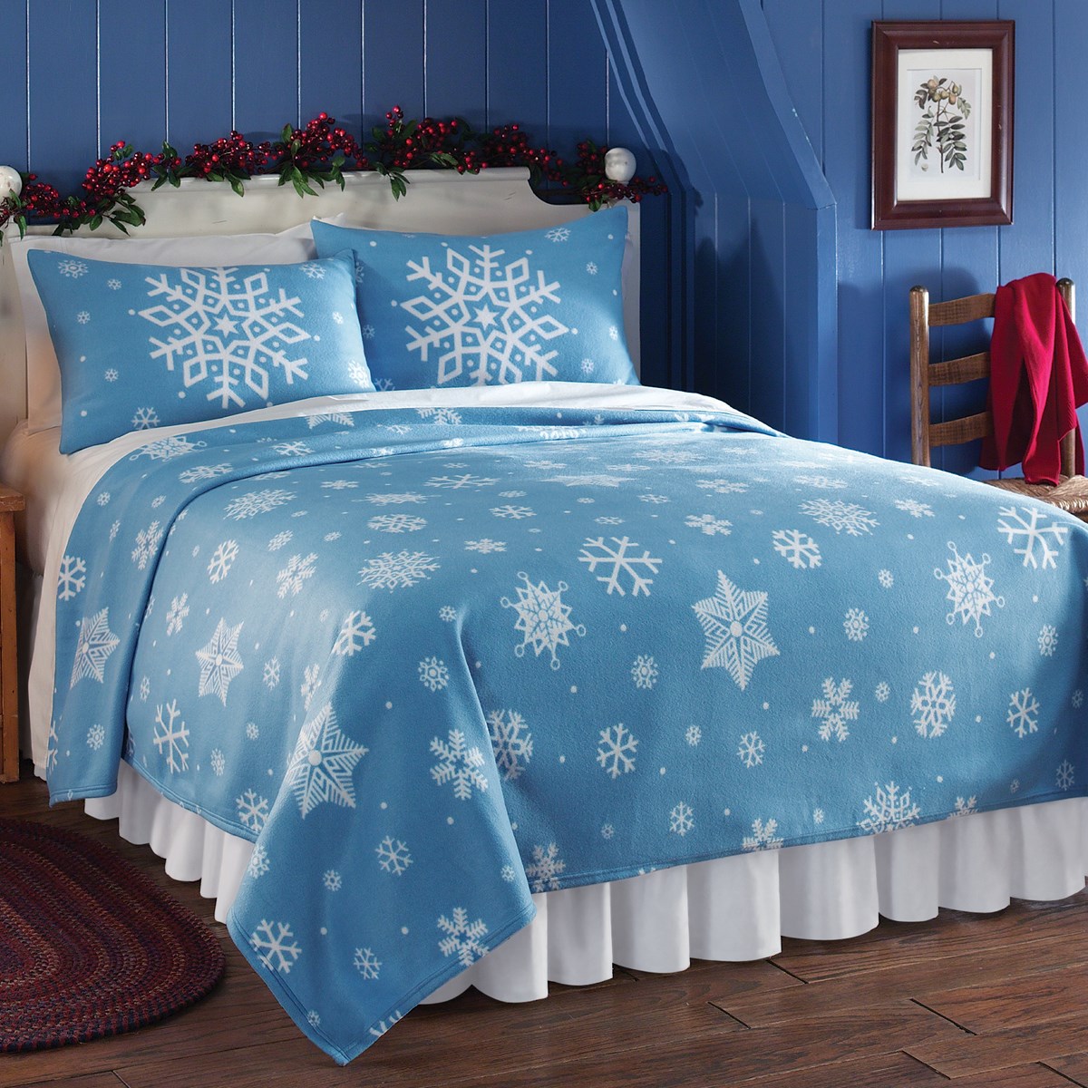 Snowflake Fleece Coverlet Blanket | Collections Etc.