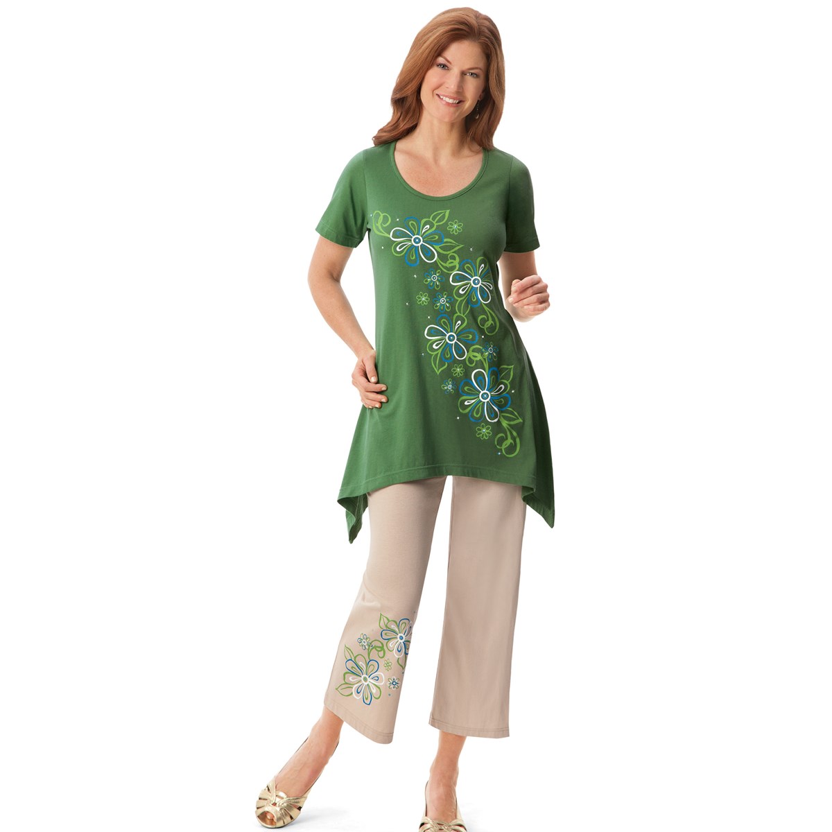 Floral Top & Khaki Capri Set | Collections Etc.