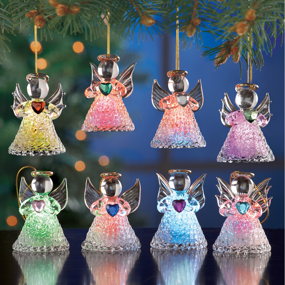 Color Changing Glass Angel Ornaments - Set of 8 | Collections Etc.