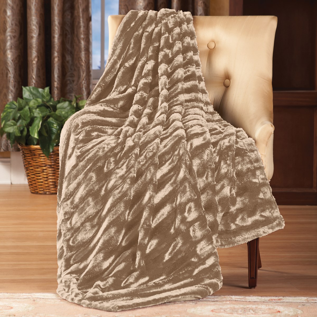 Striped Faux Mink Fur Throw Blanket | Collections Etc.