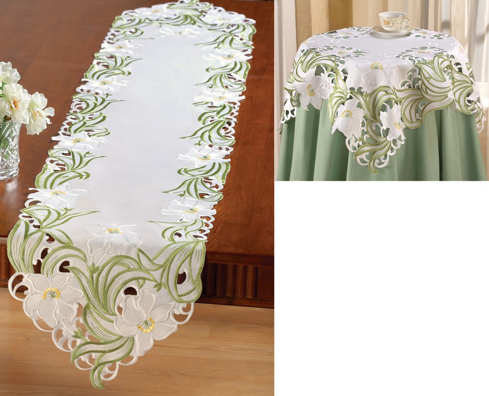 Lily Floral Embroidered Table Linens | Collections Etc.