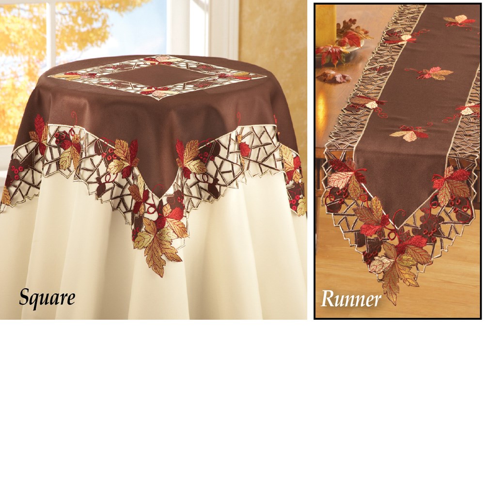 Embroidered Autumn Leaves Table Linens | Collections Etc.