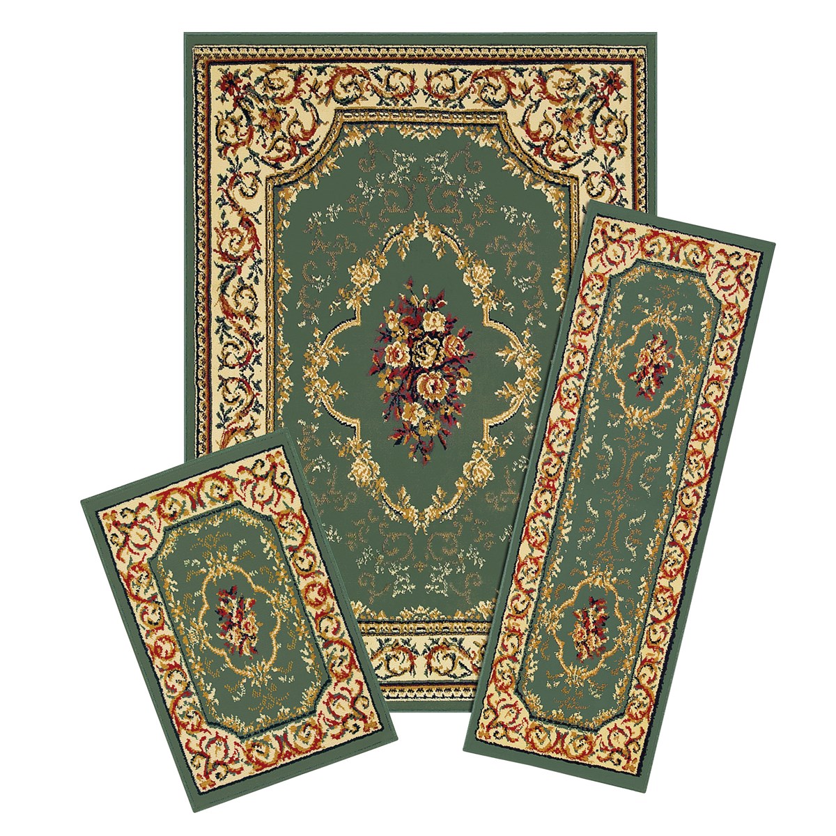 Victorian Rose Garden Traditional Rugs - Set of 3 | Collections Etc.