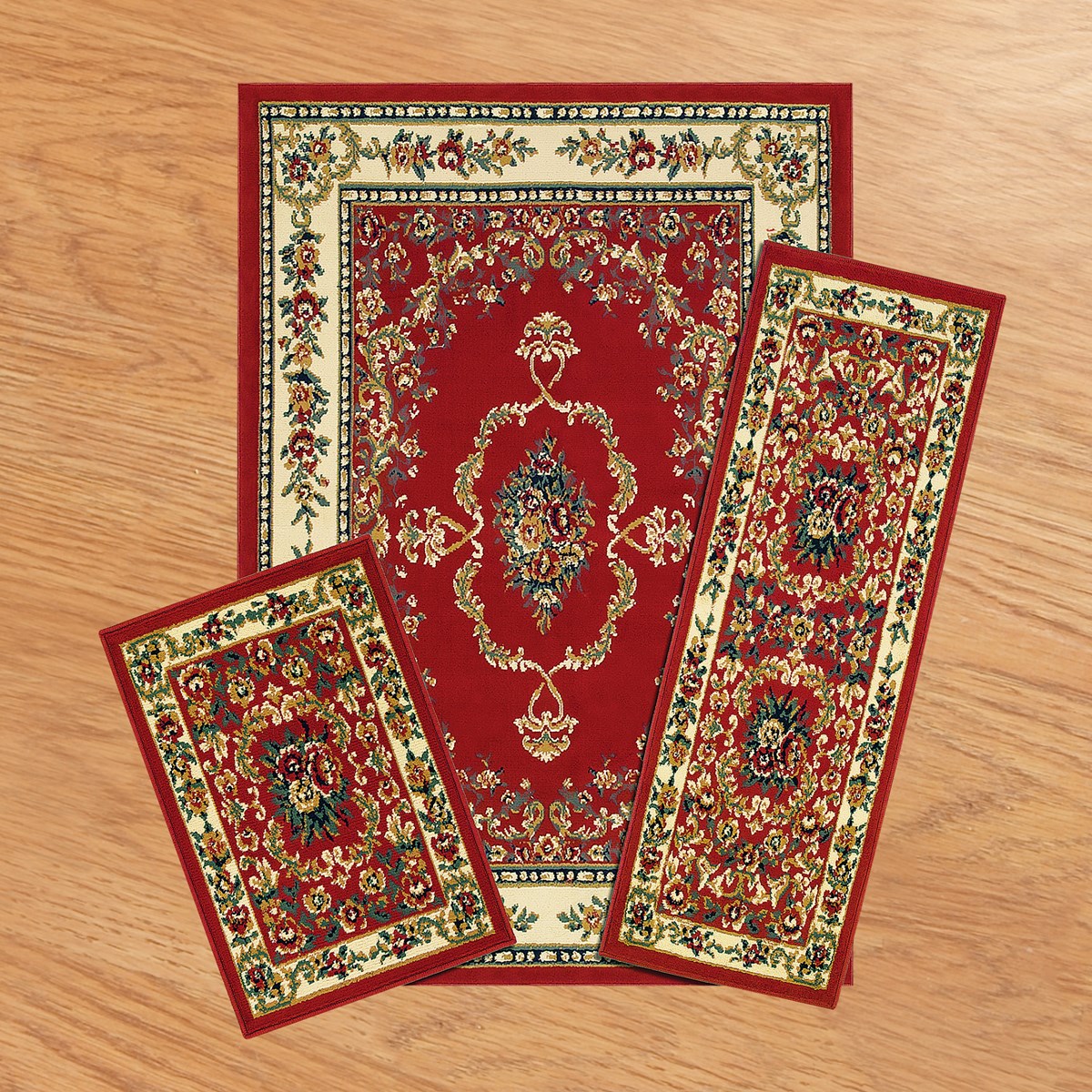 Savonnerie Red Floral Victorian Rugs - Set of 3 | Collections Etc.