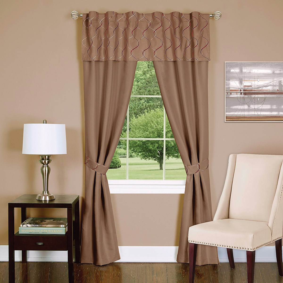 Embroidered Two Tone Trellis Curtain Set - 5pc | Collections Etc.