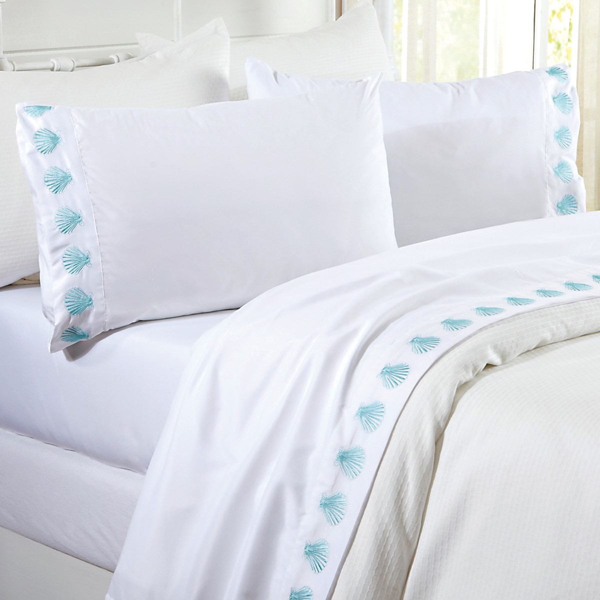 Shell Embroidered Microfiber Sheet Set | Collections Etc.