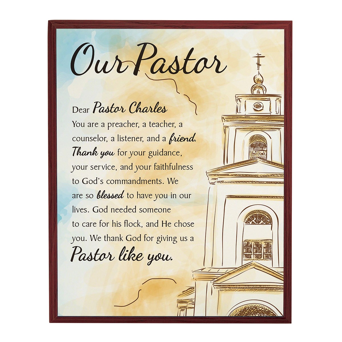 Personalized Our Pastor Wooden Wall Plaque | Collections Etc.