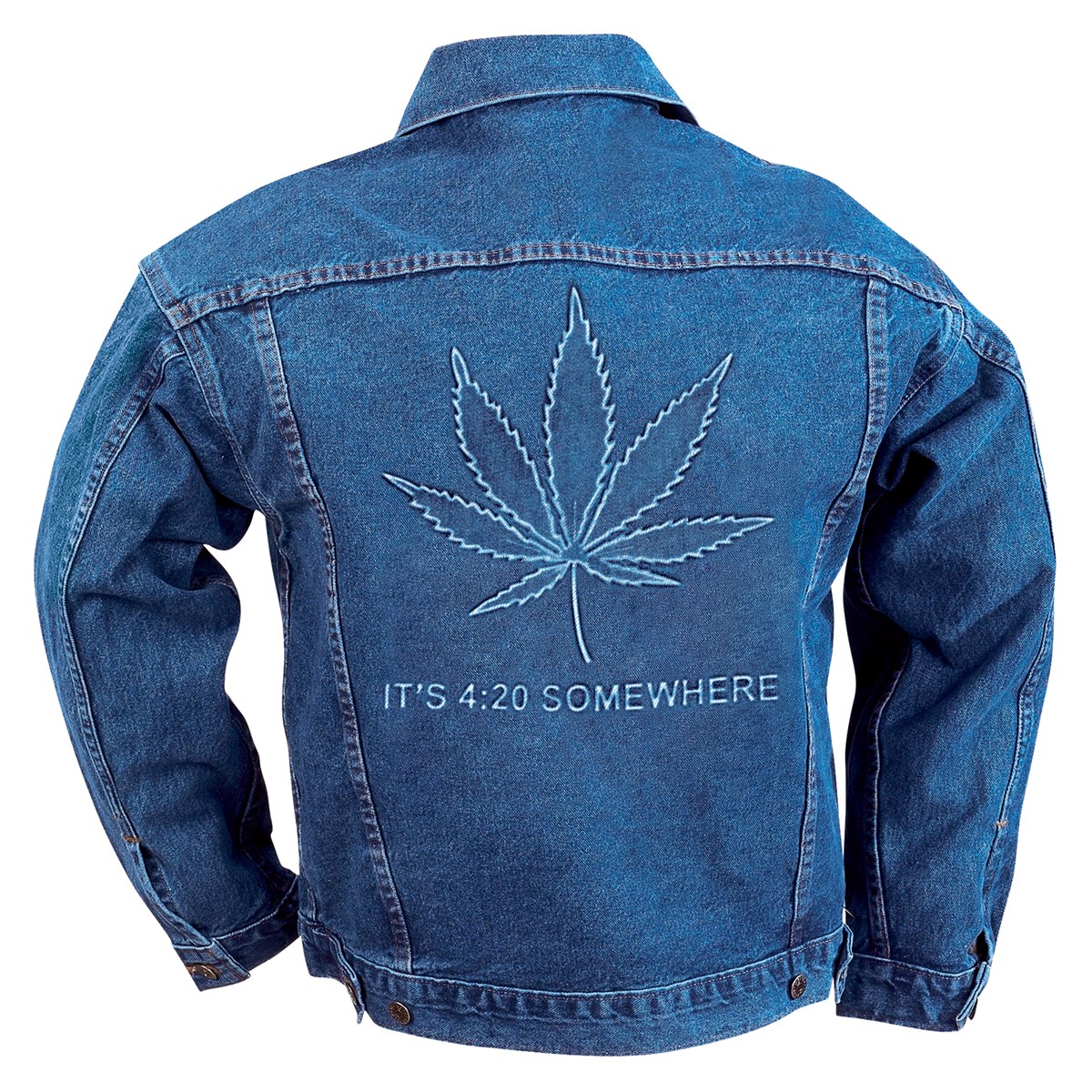 Detail Embossed Design Marijuana Leaf Denim Jacket | Collections Etc.