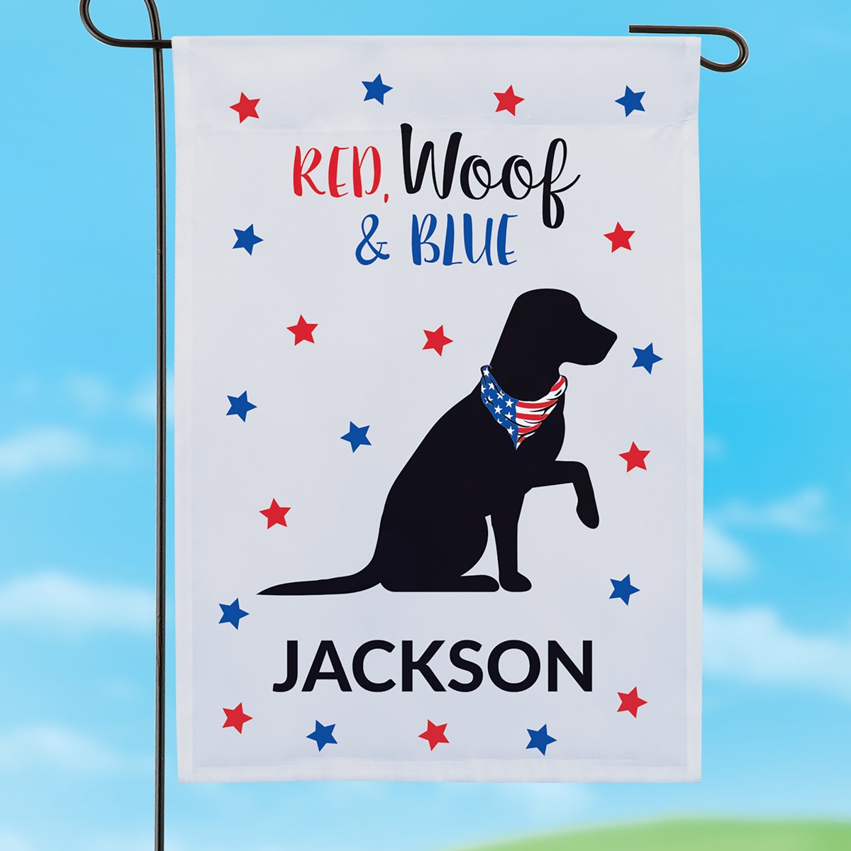 Personalized Patriotic Red Woof and Blue Labrador Flag | Collections Etc.