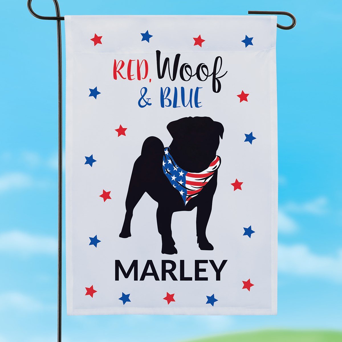 Personalized Patriotic Red Woof and Blue Pug Flag | Collections Etc.