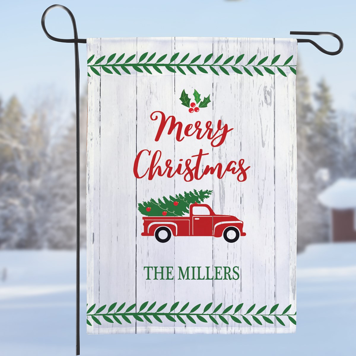 Personalized Vintage Red Truck Christmas Garden Flag | Collections Etc.