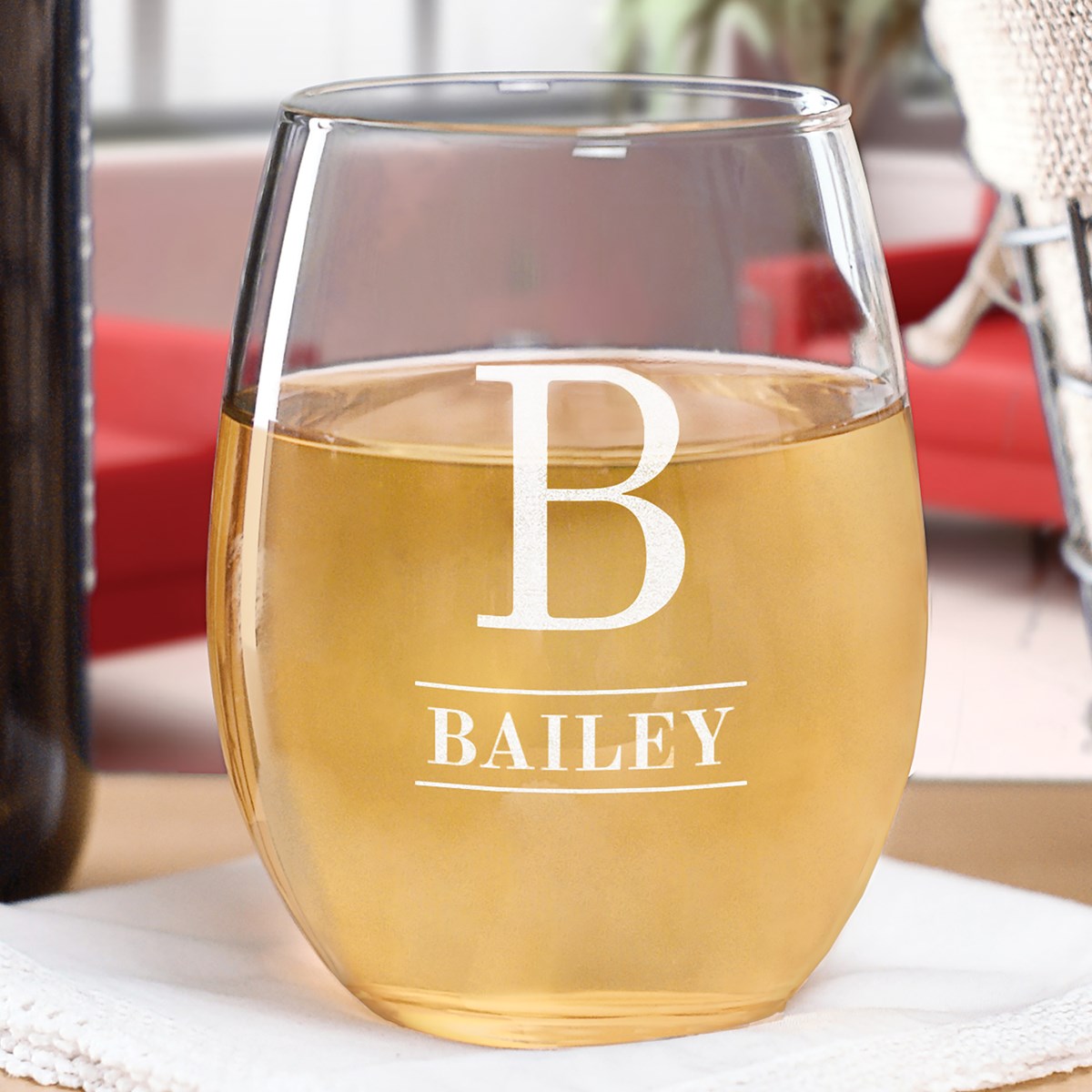 Lovely Personalized Stemless Wine Glass | Collections Etc.
