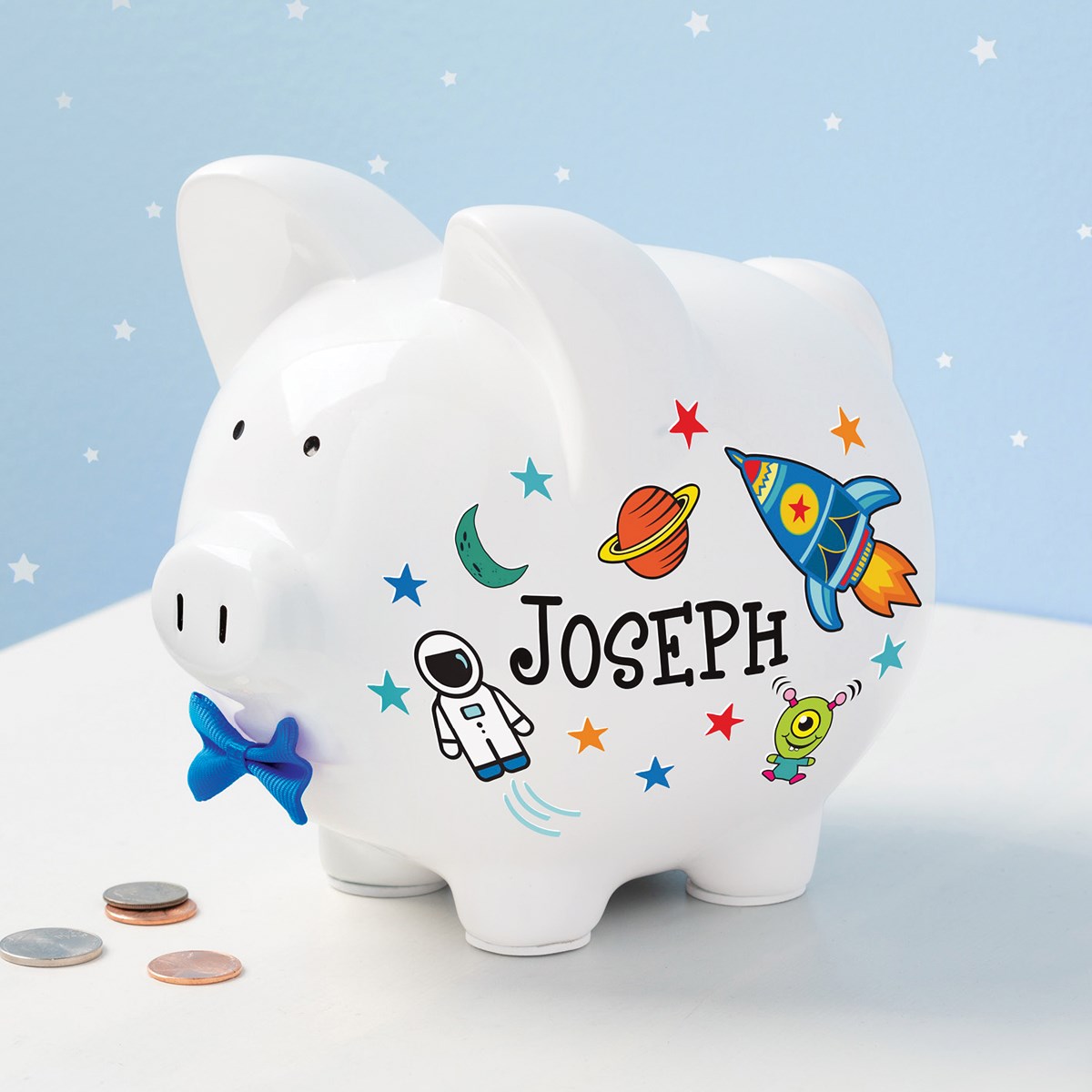 Personalized Colorful Space Design Piggy Bank | Collections Etc.