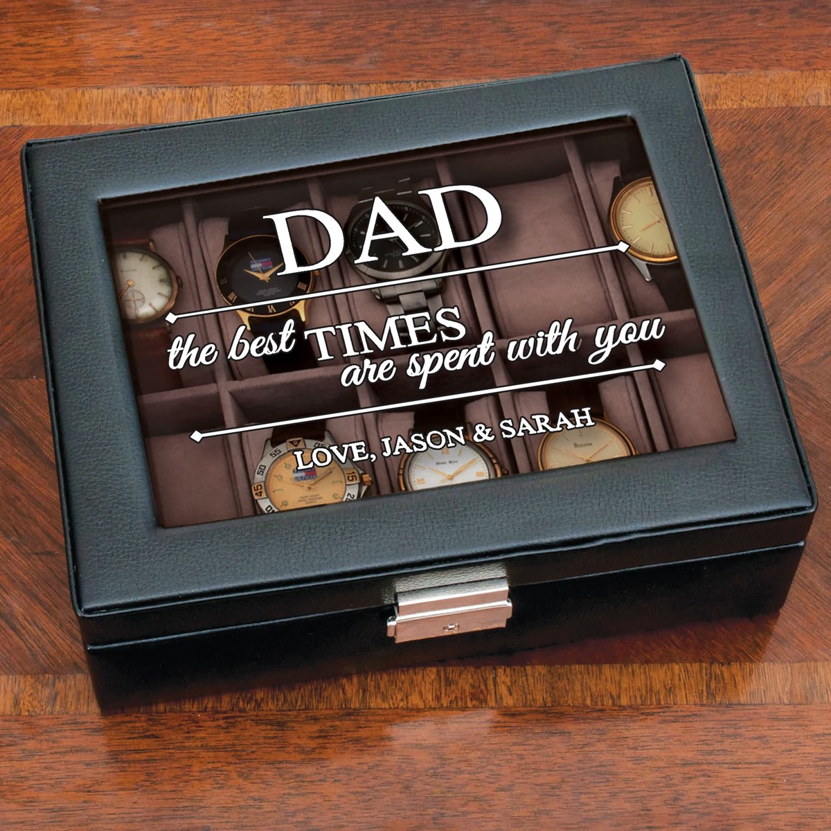 Personalized Sleek Glass Top Watch Case | Collections Etc.
