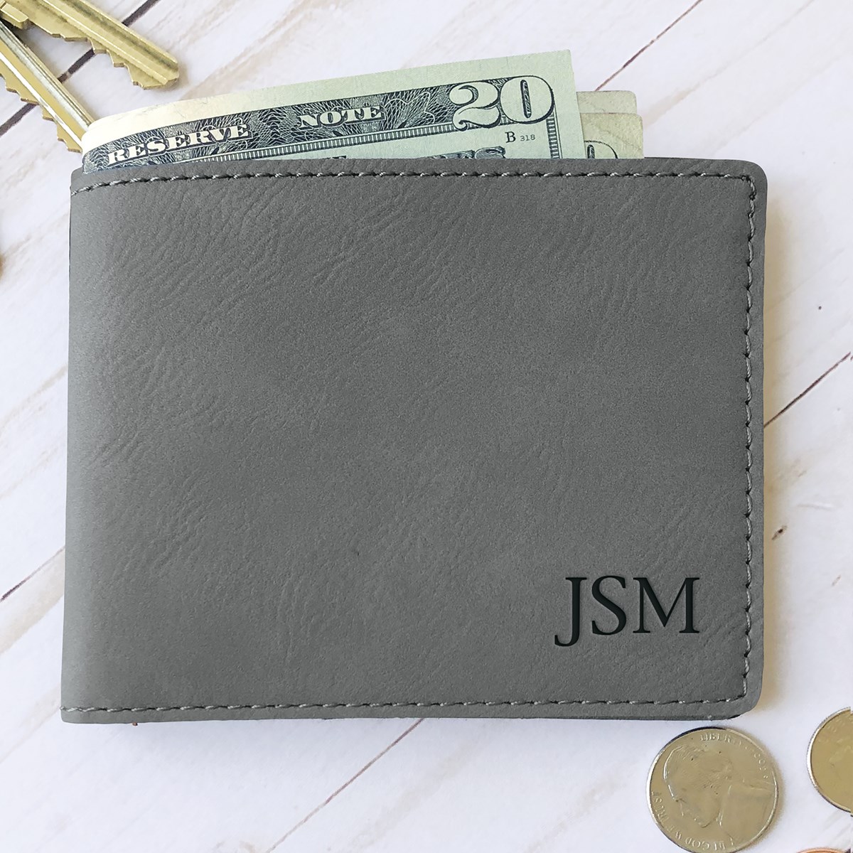 Personalized Attractive Grey Leather-Look Foldable Wallet | Collections ...