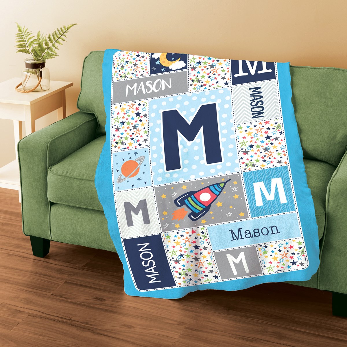 Personalized Blue Patchwork Throw Blanket | Collections Etc.